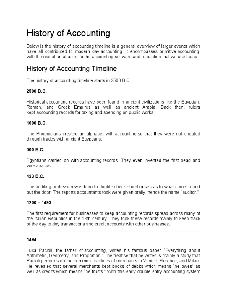 History of Accounting Rex Villanueva | PDF | Financial Accounting ...