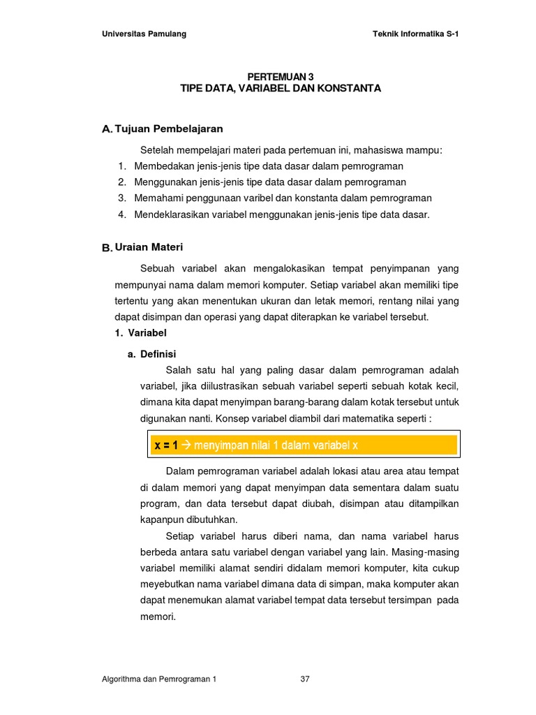 Tpl0022 - 03 - Tipe Data, Variabel Dan Konstanta | PDF