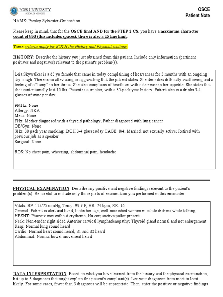 OSCE Note 1 | PDF | Physical Examination | Clinical Medicine