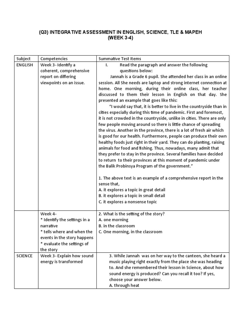 SUMMATIVE TEST IN GRADE 6 Q3 English Version | PDF | Light | Foods