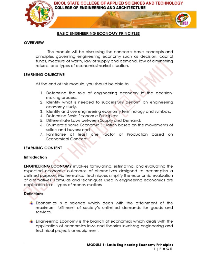 ENEC001 Module #1 (Basic Engineering Economy Principles) | PDF | Supply ...