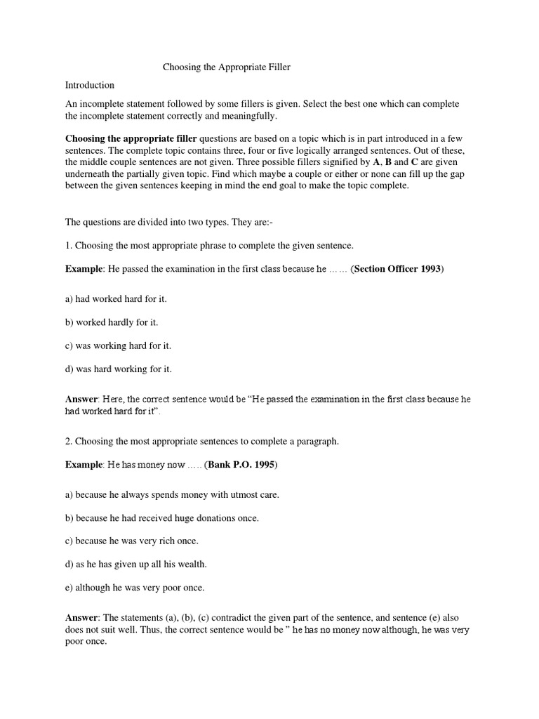 Sentence Completion..fillers | PDF