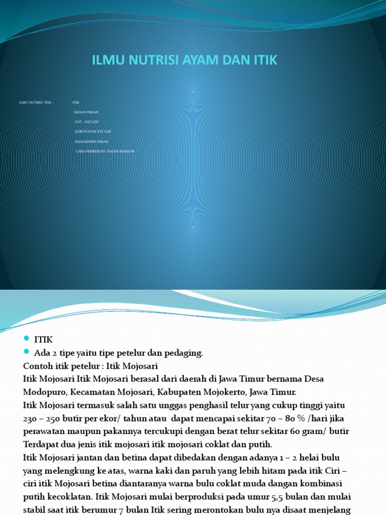 Nutrisi dan Manajemen Pakan Itik | PDF | Kesehatan Holistik | Teknologi & Rekayasa