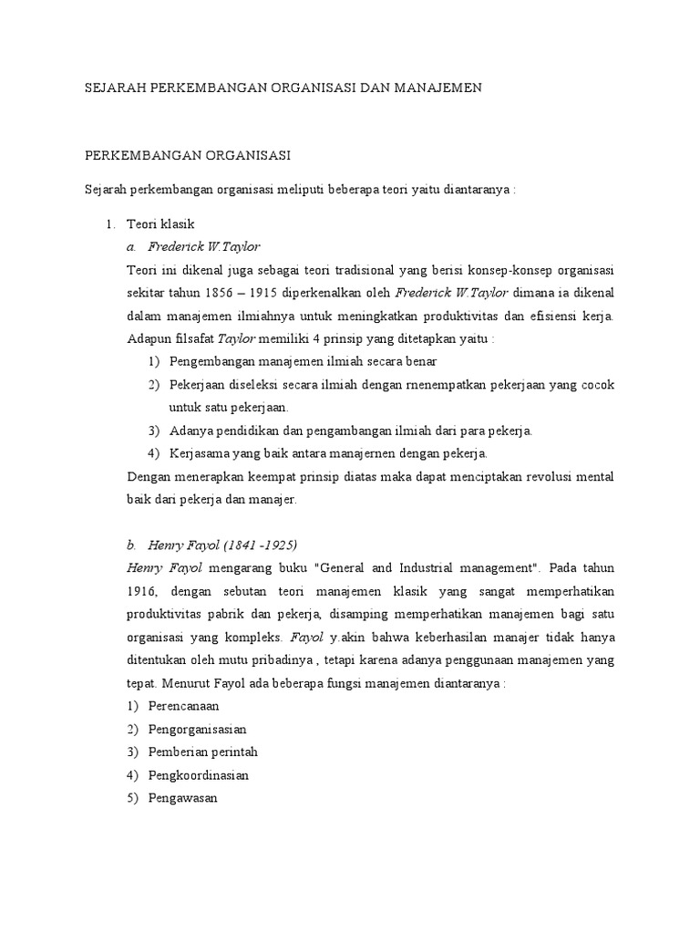 Sejarah Teori Manajemen | PDF | Karier & Perkembangan | Sains & Matematika