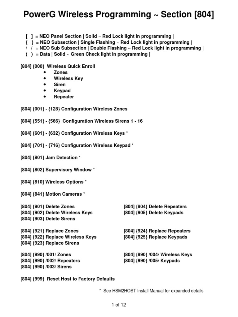 Powerg Wireless Programming Section (804) : See Hsm2Host Install Manual ...