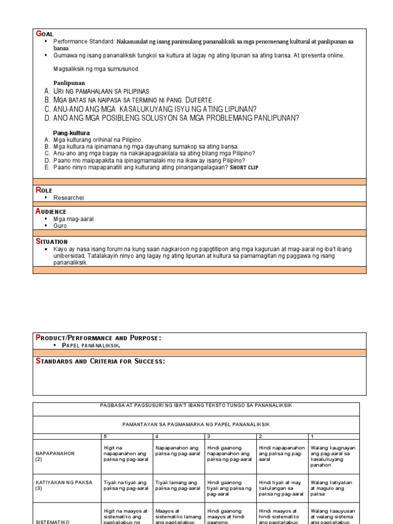 Grade 11 Filipino Tungo Sa Pananalaksik Grasps 3RD Quarter | PDF