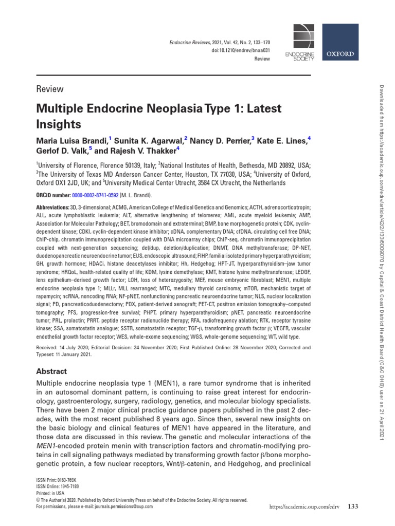 Multiple Endocrine Neoplasia Type 1 Latest Insights | PDF | Histone ...