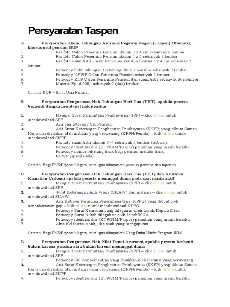 Persyaratan Taspen | PDF