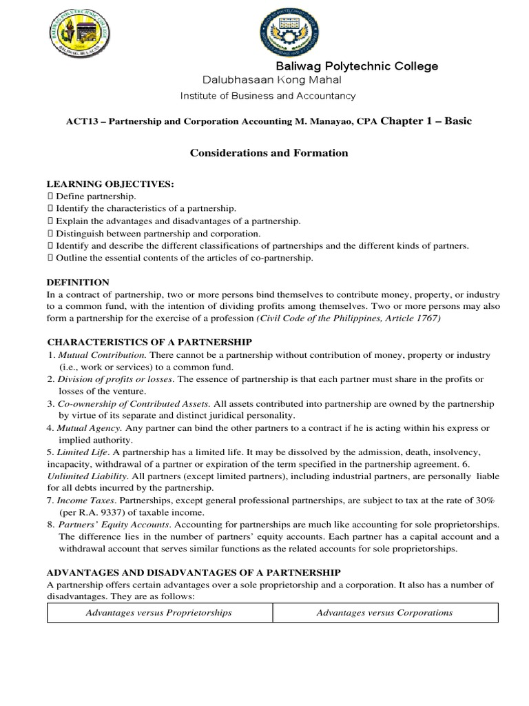 Basic Considerations and Formation 1 | PDF | Limited Partnership ...