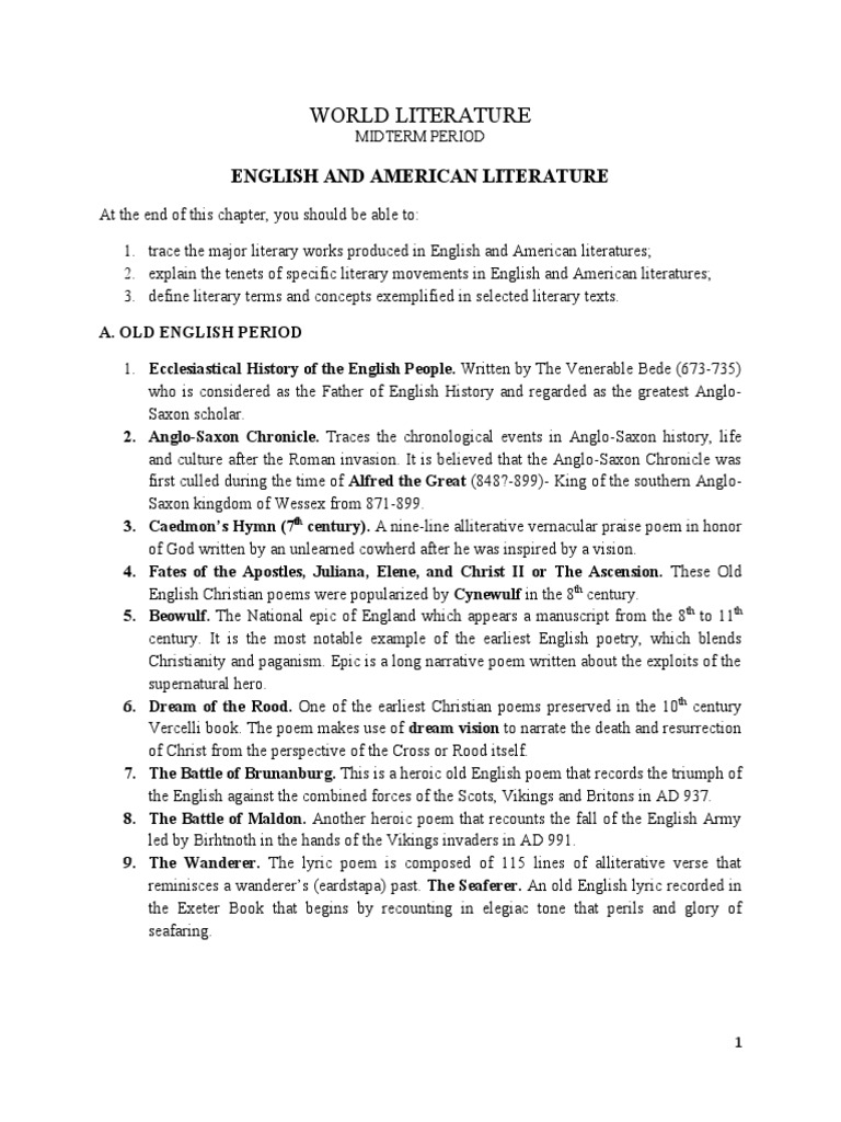 World Literature: English and American Literature | PDF | Gothic ...
