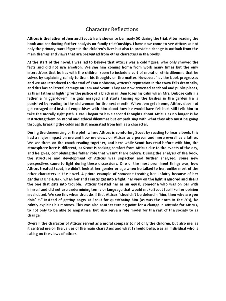 Character Reflection - Atticus | PDF | Social Institutions | Social Science