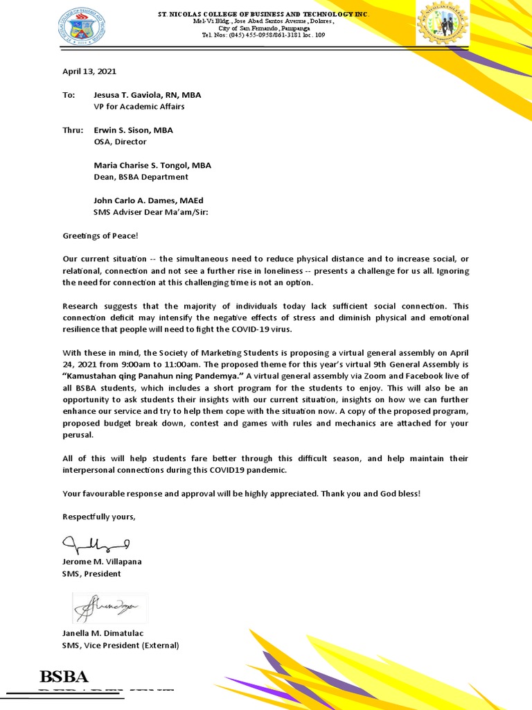 Proposal for a Virtual General Assembly and Student Engagement ...