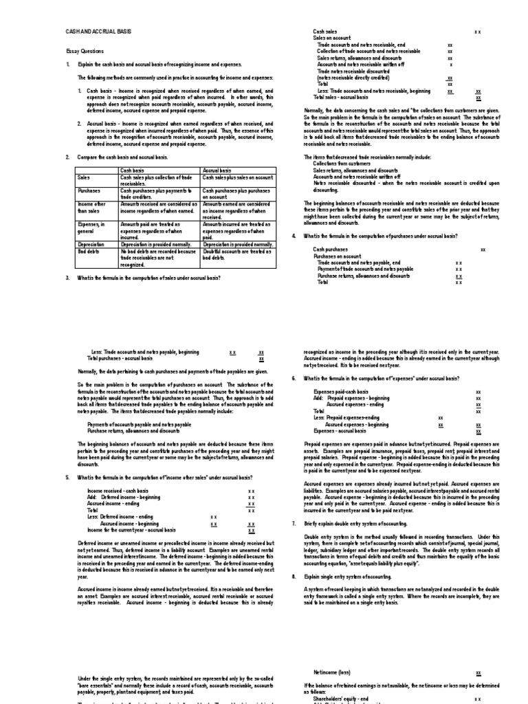 Single Entry, Cash and Accrual Basis | PDF | Accrual | Deferral