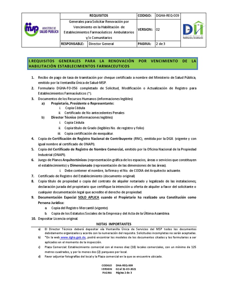 DGHA REQ 009 Requisitos Renovacion de Habilitaciòn de Farmacias ...