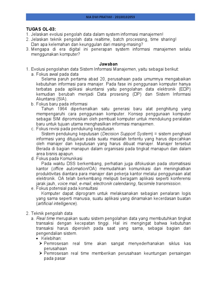 Evolusi dan Teknik Pengolahan Data dalam Sistem Informasi Manajemen | PDF