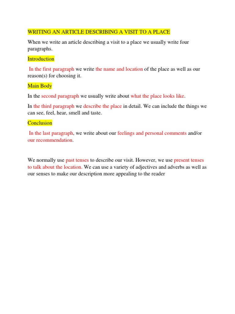 Writing An Article Describing A Visit To A Place | PDF