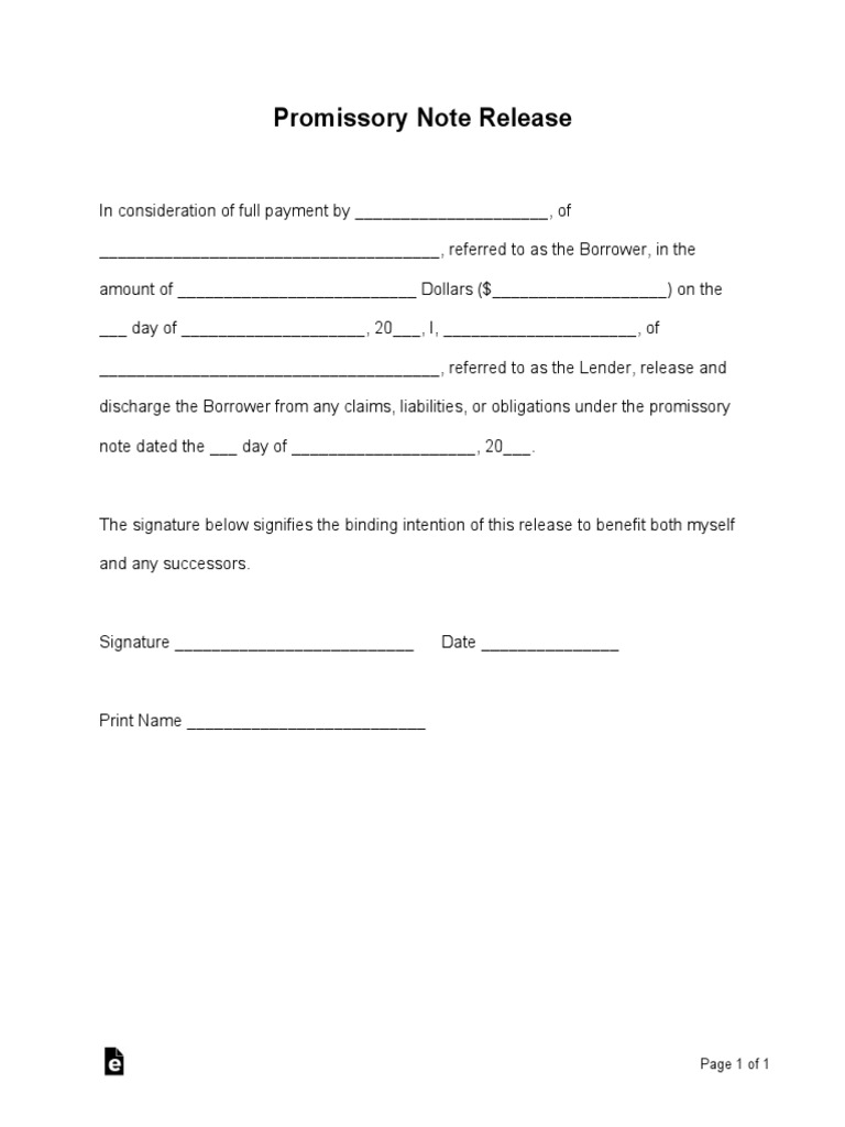Promissory Note Release Form | PDF