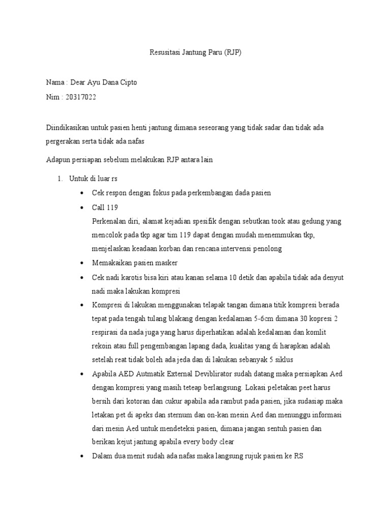 Resume - Resusitasi Jantung Paru Dear | PDF | Griya & Taman | Kesehatan ...
