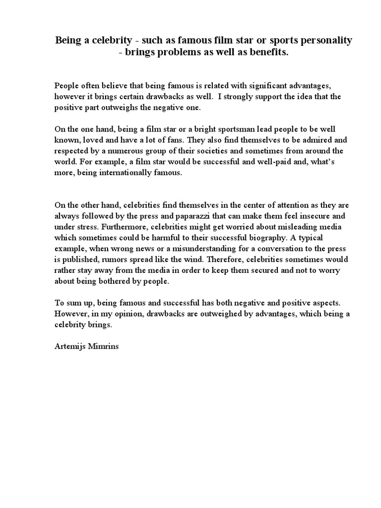 Being A Celebrity - Such As Famous Film Star or Sports Personality ...