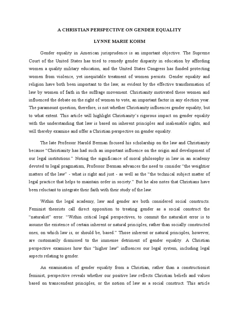 Christianity's Role in Gender Equality | PDF | Feminism | Gender Studies