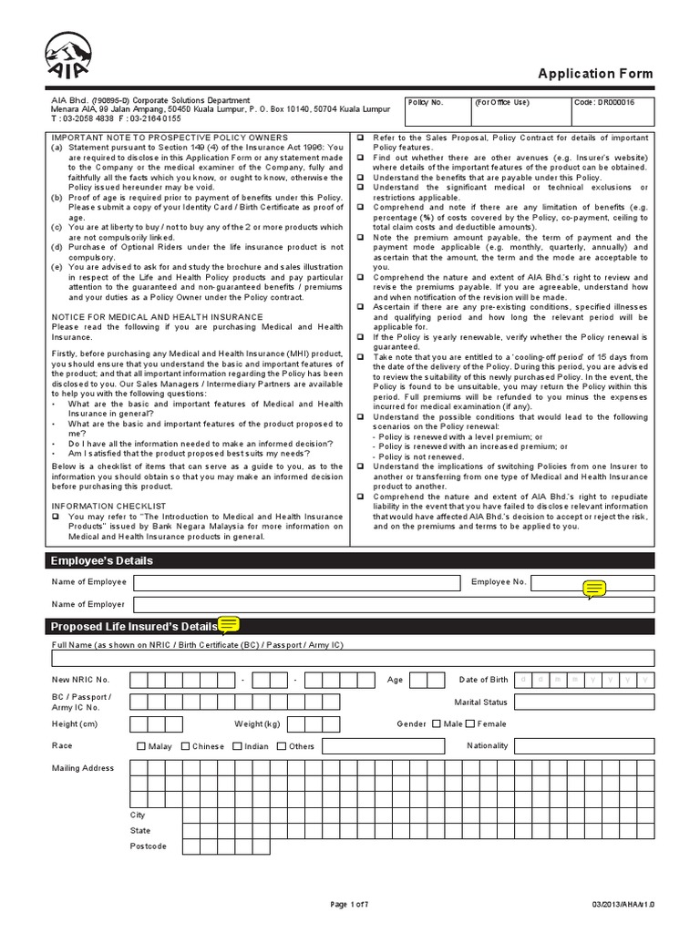 A-Health Advance - Application Form With Instructions | PDF | Insurance ...