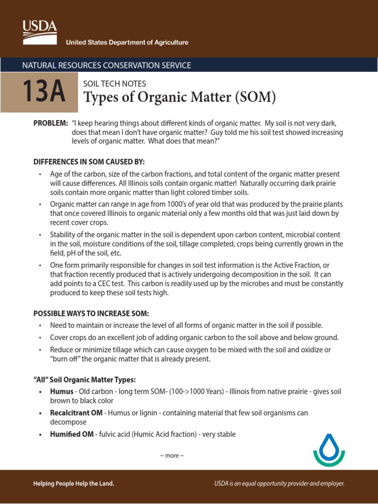 Types of Organic Matter (SOM) : Soil Tech Notes | PDF | Organic Matter ...