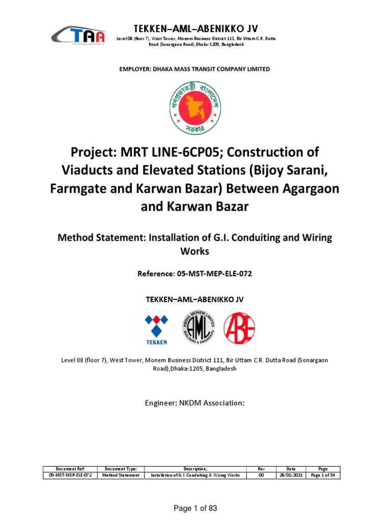 05-MST-MEP-ELE-072 GI Conduiting & Wiring | PDF | Electrical Wiring ...