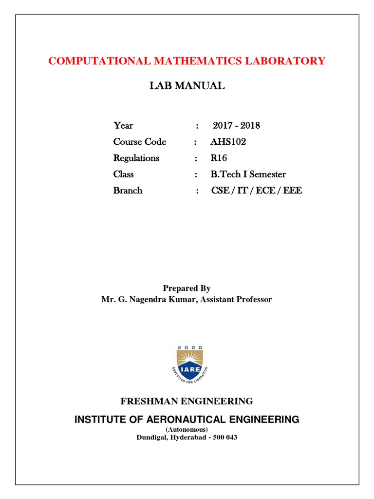 Computational Mathematics Laboratory: Lab Manual | PDF | Matlab ...