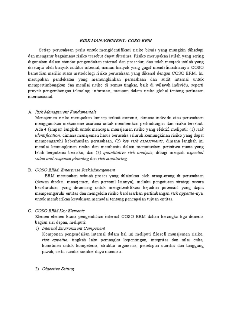 Evaluating COSO ERM Implementation Through Internal Audit | PDF