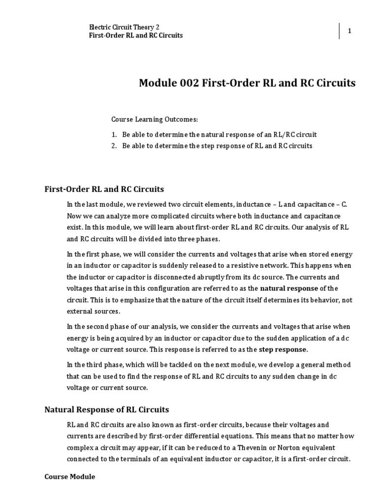 Module 002 First-Order RL and RC Circuits | PDF | Electrical Network | Inductance