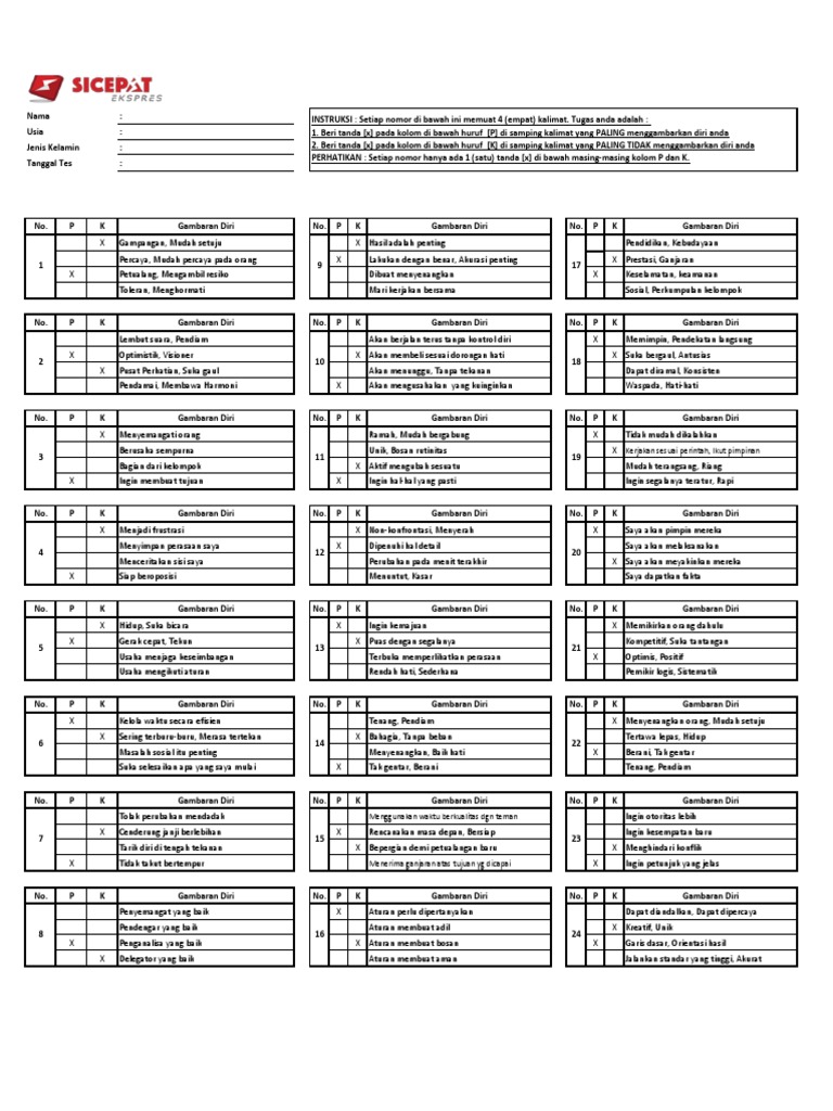 Contoh Pengerjaan Lembar Soal DISC | PDF
