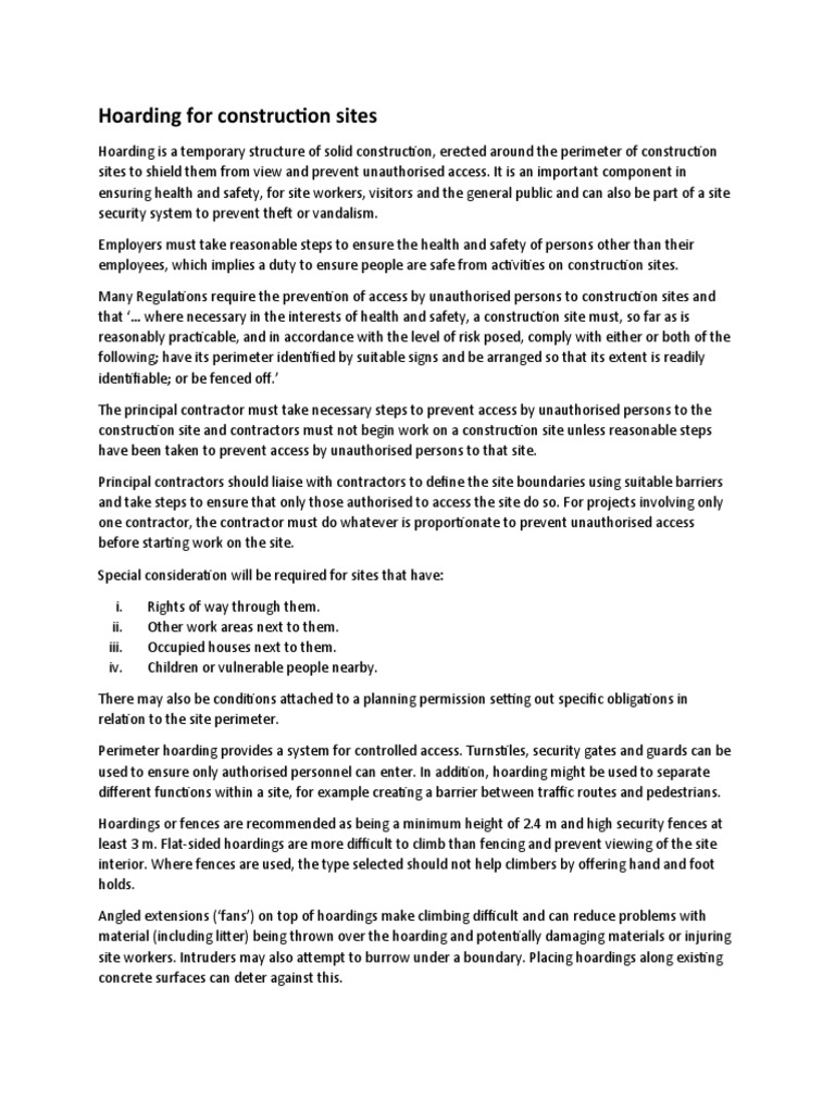 Construction Site Hoarding Guidelines | PDF | Employment | Fence