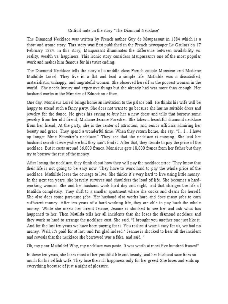 Analysis of "The Diamond Necklace" | PDF | Art | Mystery, Thriller ...