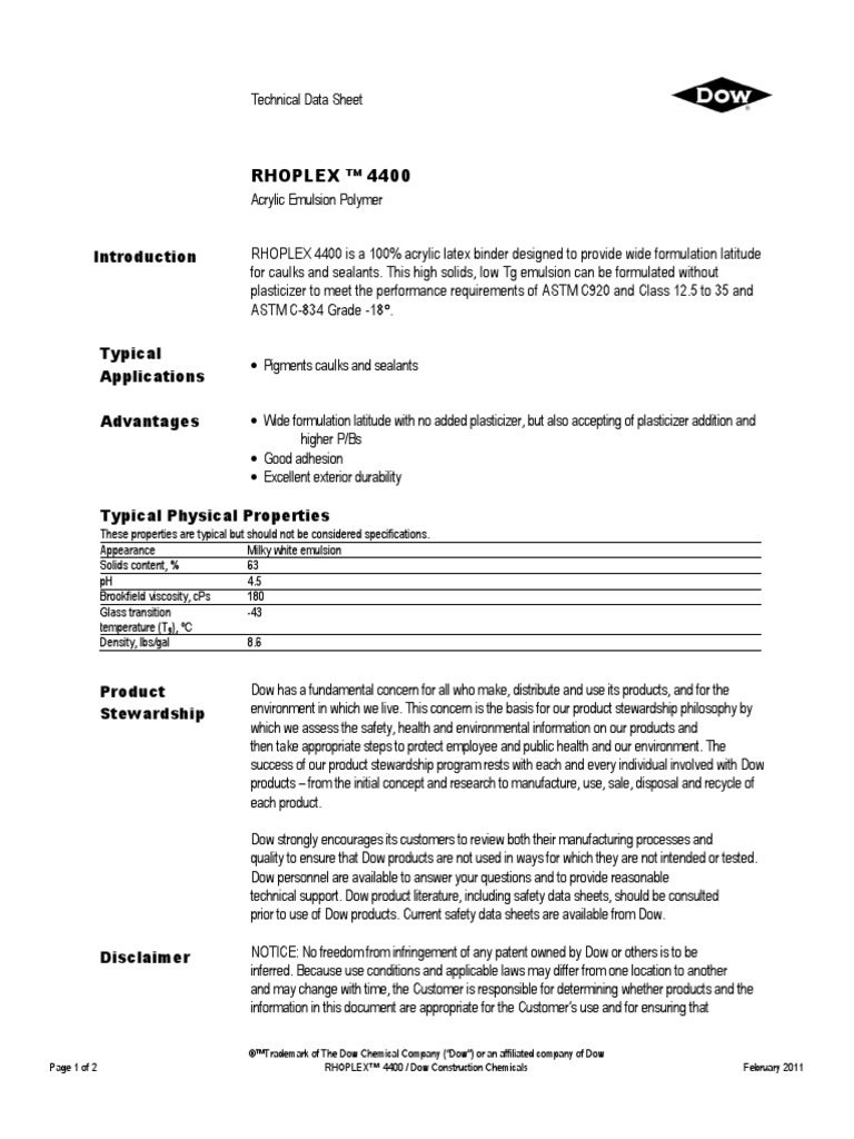 Technical Data Sheet Template | PDF | Dow Chemical Company | Implied ...