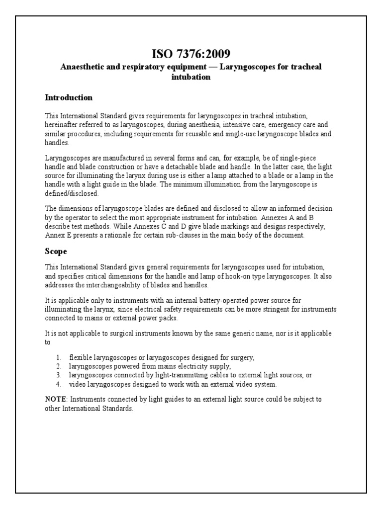 ISO 7376:2009 Laryngoscope Requirements | PDF | Surgery | Medicine