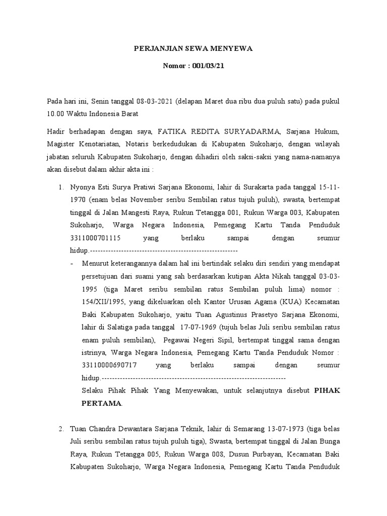 Perjanjian Sewa Menyewa | PDF