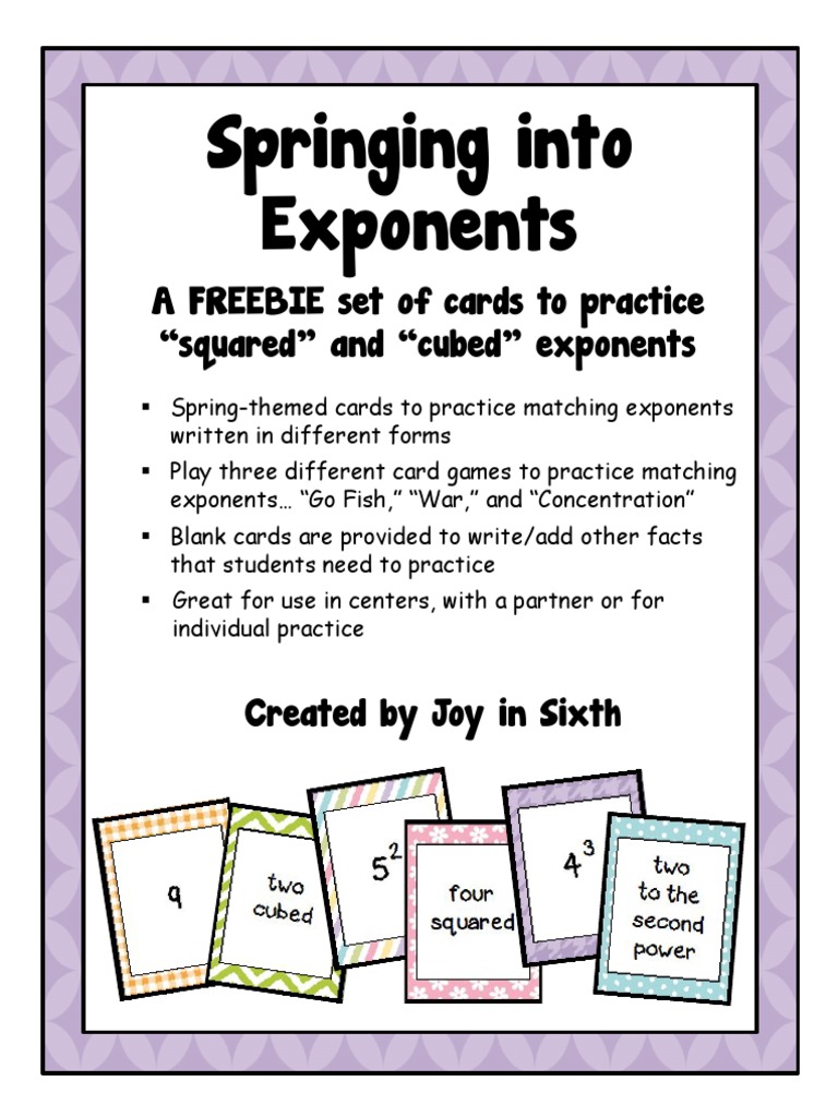 Springing Into Exponents: A FREEBIE Set of Cards To Practice "Squared ...
