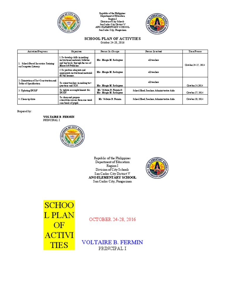 School Plan of Activities Sembreak | PDF | Education Theory | Communication