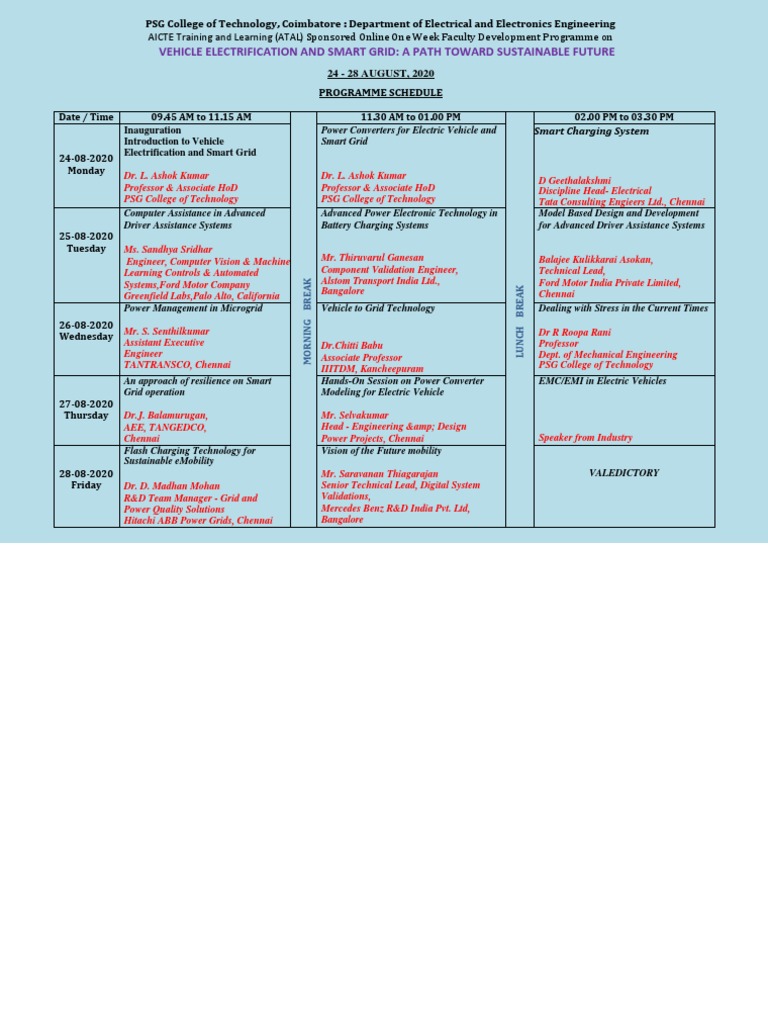 Atal Aicte Fdp-Schedule | PDF | Electric Vehicle | Engineering