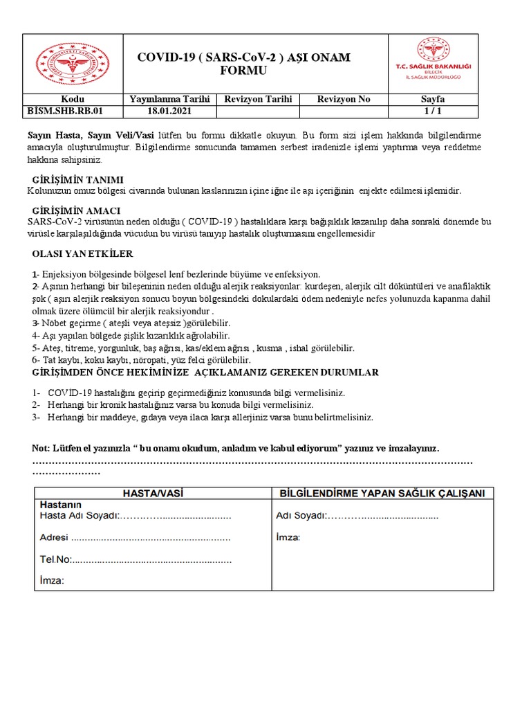 Covid-19 Aşı Onam Formu | PDF