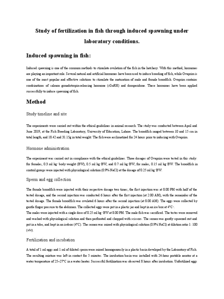 Study of Fertilization in Fish Through Induced Spawning Under ...