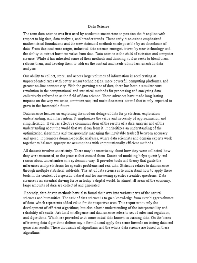 Data Science Essay | PDF | Data Science | Statistics