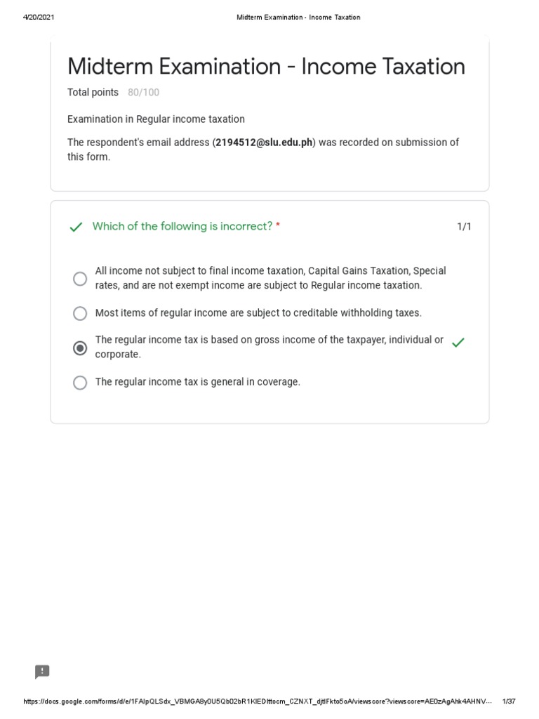 Midterm Exam: Income Taxation Insights | PDF | Income Tax | Tax Deduction