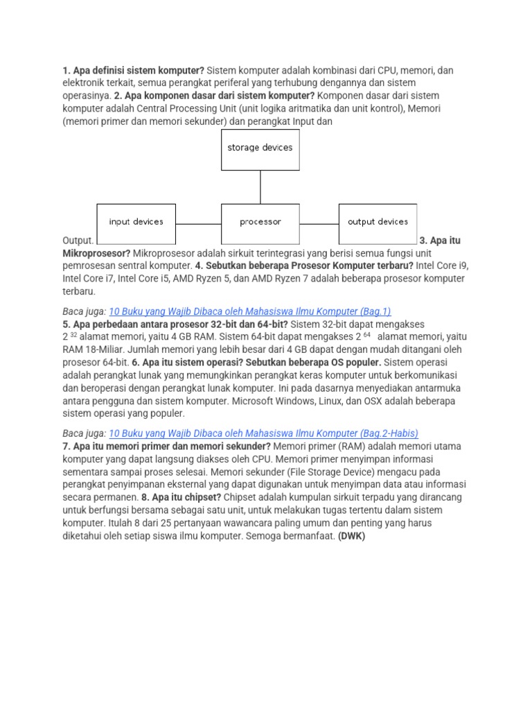 Komponen dan Definisi Sistem Komputer | PDF | Komputer