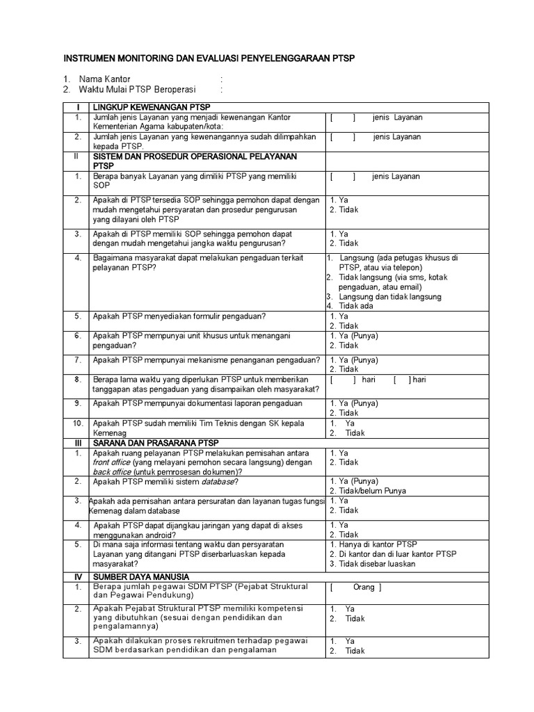 Instrumen Monitoring-Ptsp Dan Kehumasan 2020 | PDF