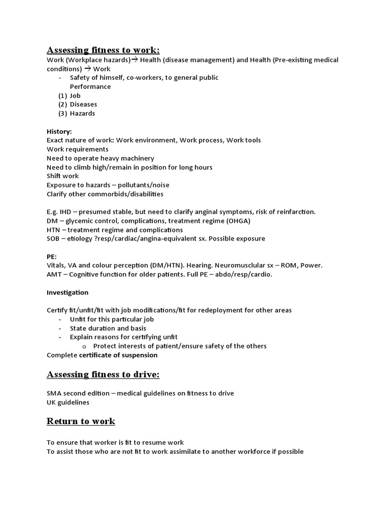Fitness To Work - 9 Nov | PDF | Occupational Safety And Health ...