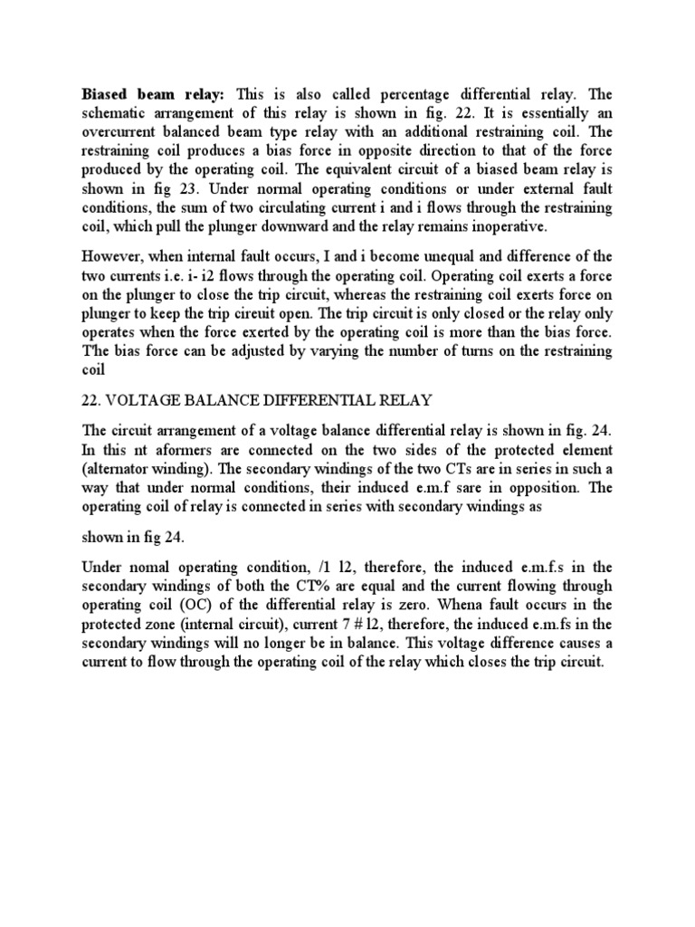 Biased beam relay operation and voltage balance differential relay ...