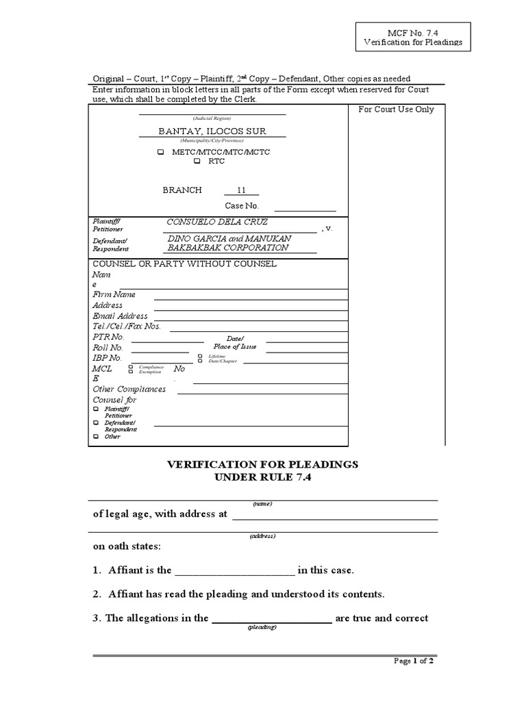 Verification of Initiatory Pleadings | PDF | Affidavit | Document