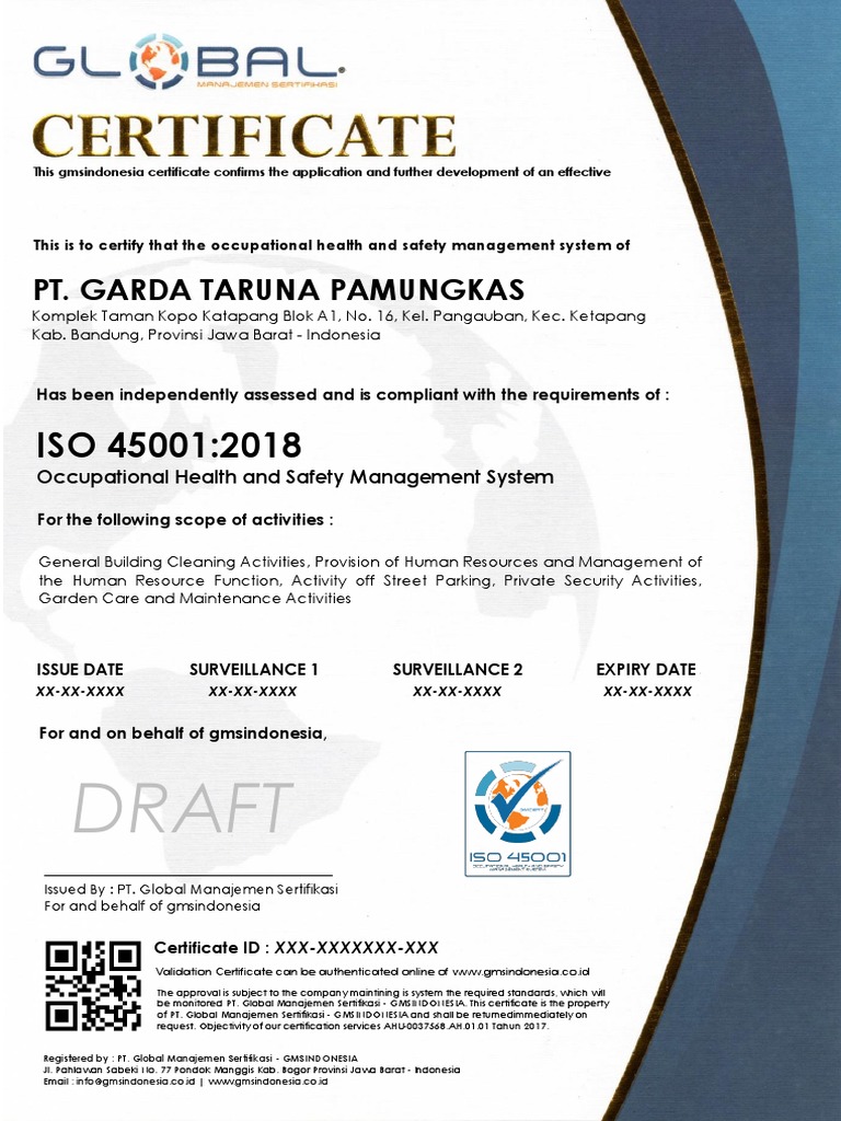 Draft Sertifikasi ISO 45K, PT. GARDA TARUNA PAMUNGKAS | PDF | Business ...