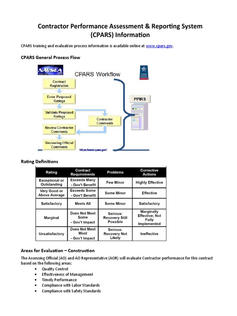 Contractor Performance Assessment & Reporting System (CPARS ...
